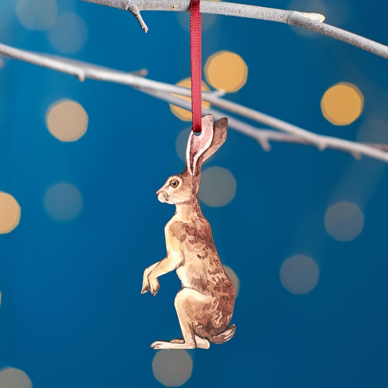 Wooden Hare Christmas Tree Decorations - Etsy UK