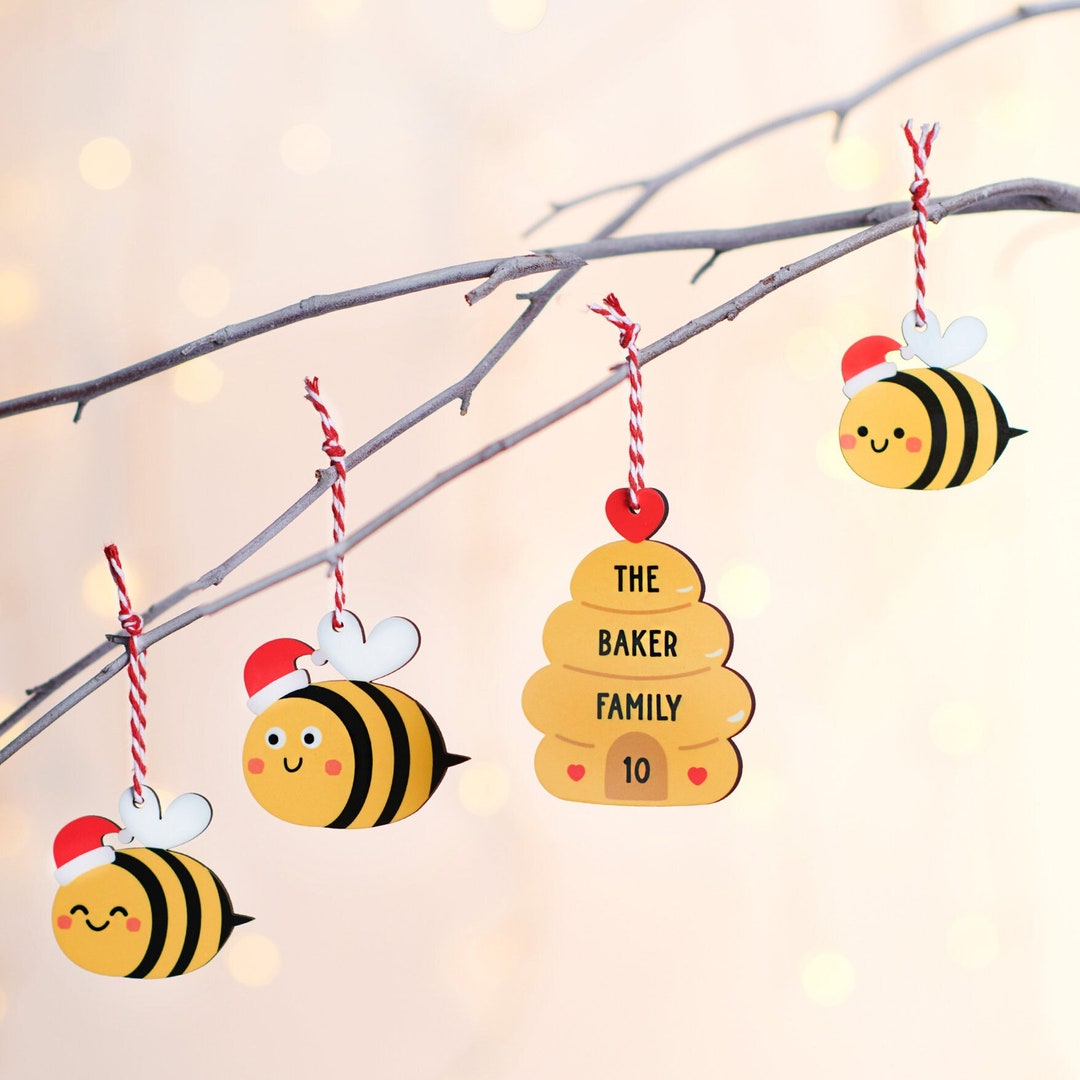 Personalised Family Bee Christmas Decorations, Family Beehive Decor ...