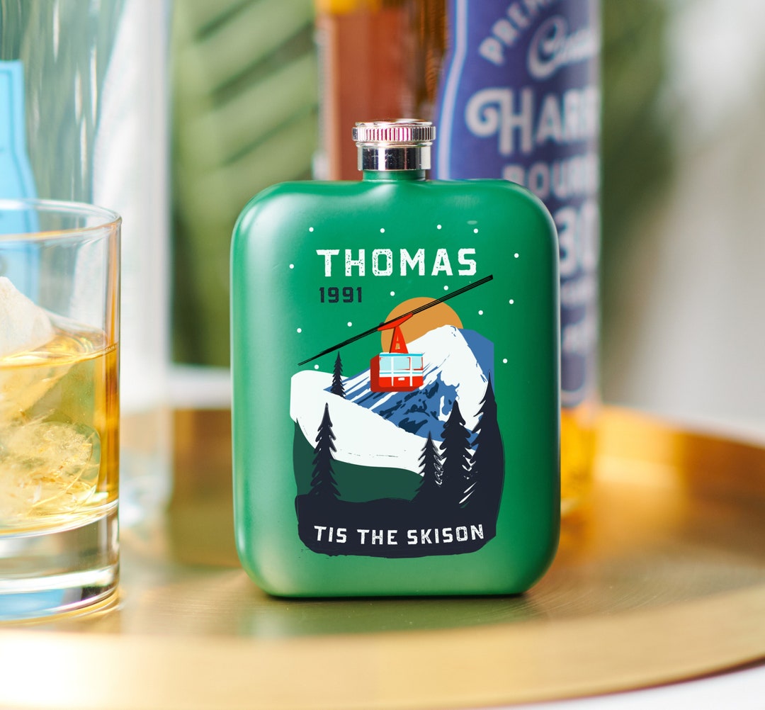 Personalised Christmas Ski Hip Flask, Custom Skiing Whiskey Flask ...