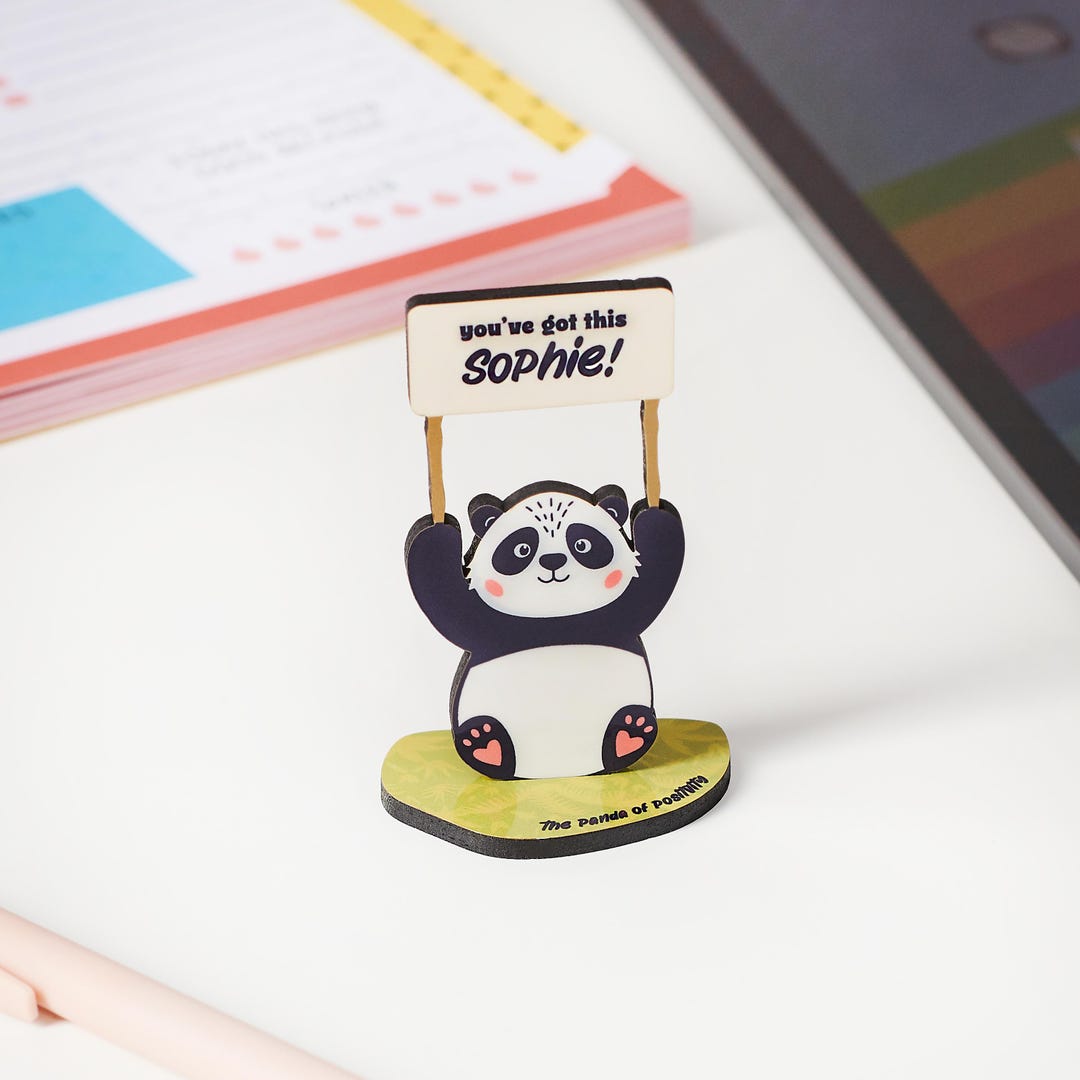 Personalised Wooden Panda of Positivity Desk Decoration, Custom Name ...