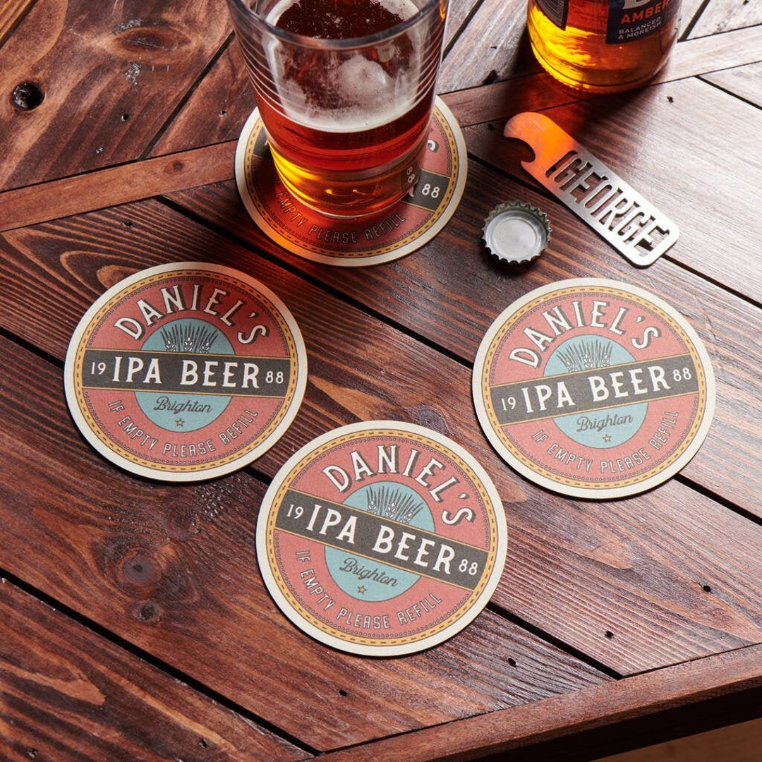 Set of Four Personalised Retro Style Beer Mats - Etsy