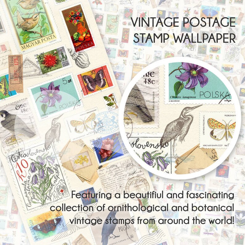 Vintage Postage Stamp Wallpaper - Etsy