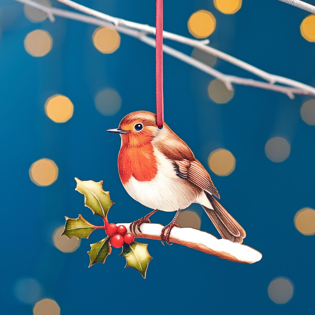 Traditional Robin Hanging Christmas Decoration, Birch Plywood Ornament ...