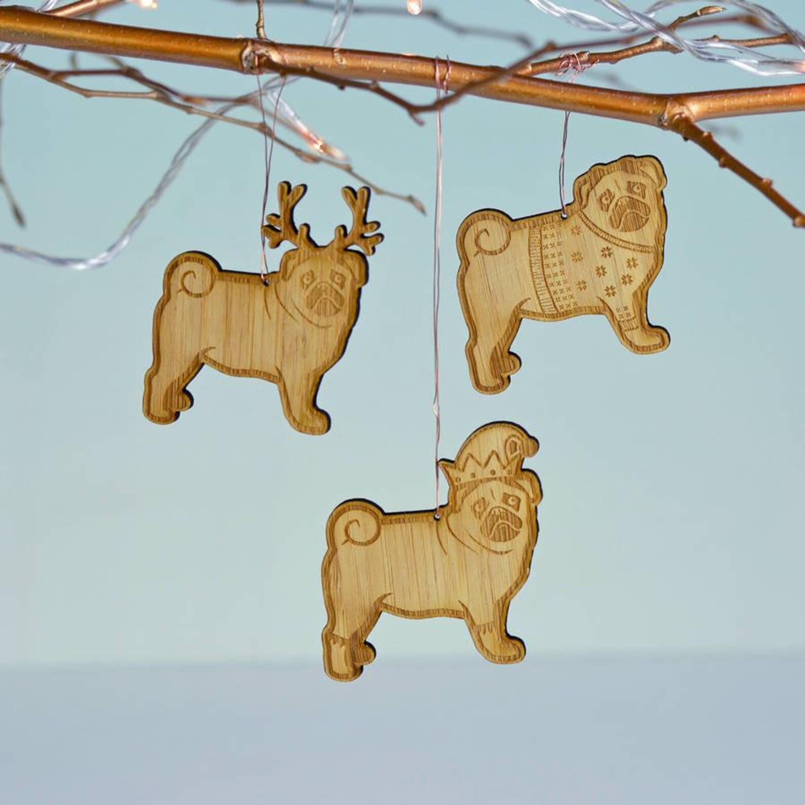 Christmas Pugs Bamboo Tree Decorations - Etsy