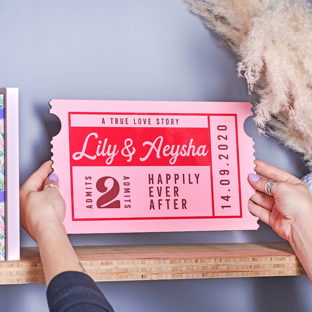 Personalised Couples Ticket Sign, Custom Love Story Sign, Unique ...