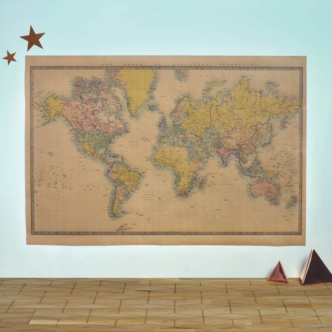 World Map Vintage Style Poster - Etsy