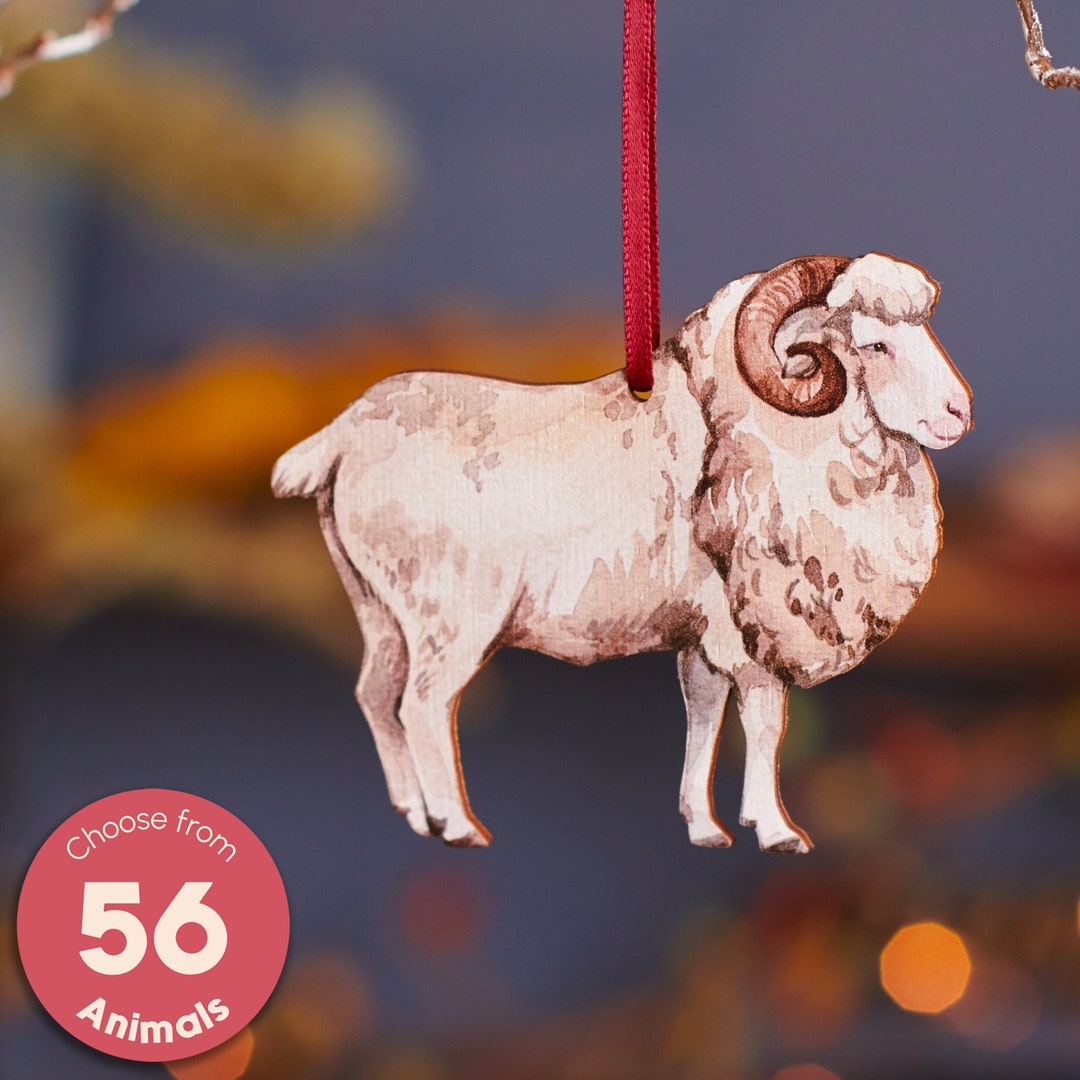 Watercolour Style Wooden Ram Sheep Hanging Decoration – Handcrafted ...