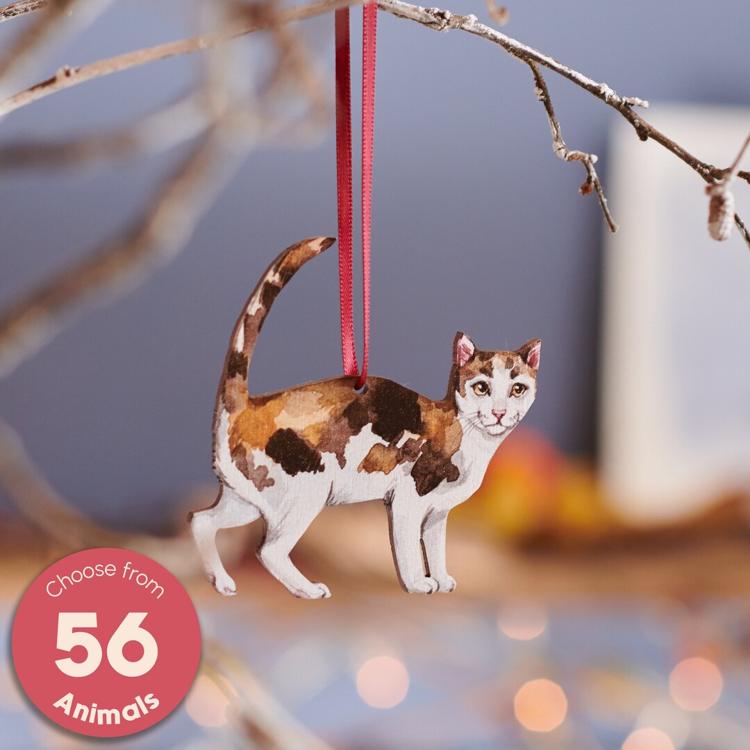 Watercolour Style Wooden Calico Cat Hanging Decoration – Handcrafted ...