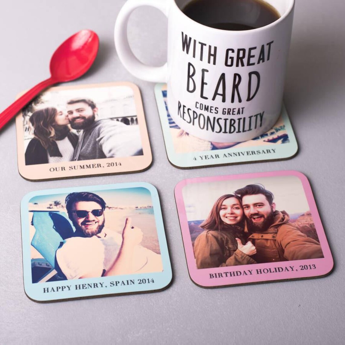 Set of Four Personalised Photo Coasters - Etsy