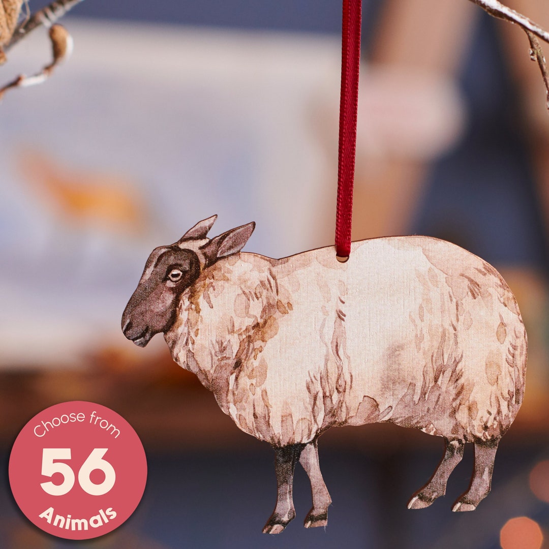 Watercolour Style Wooden Ewe Sheep Hanging Sheep Decoration ...
