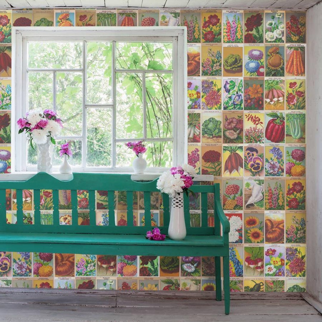 Vintage French Seed Packet Wallpaper - Etsy