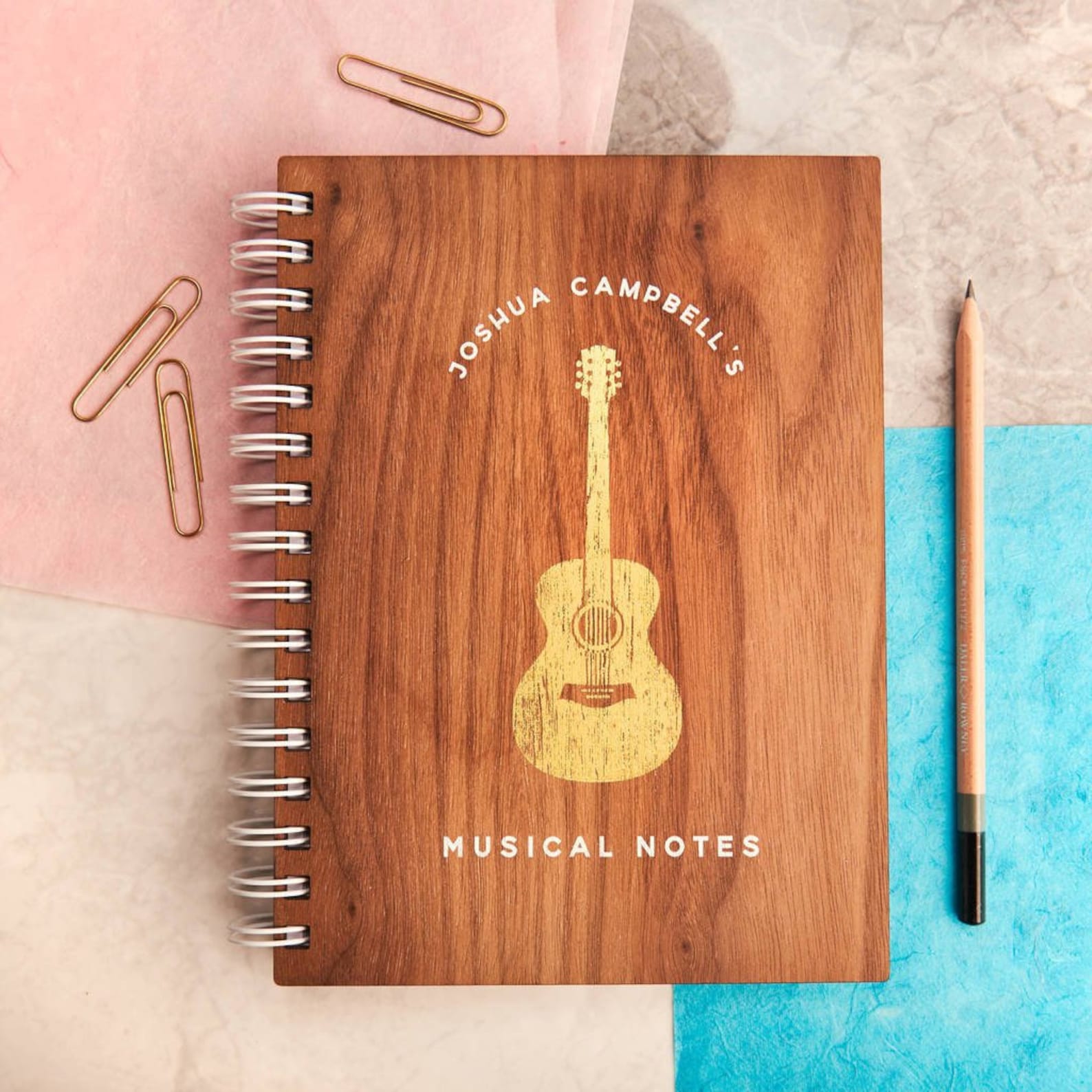 Personalised 'musical Notes' Gold Walnut Notebook - Etsy