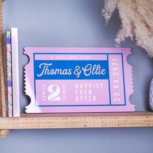 Personalised Couples Ticket Sign, Custom Love Story Sign, Unique ...