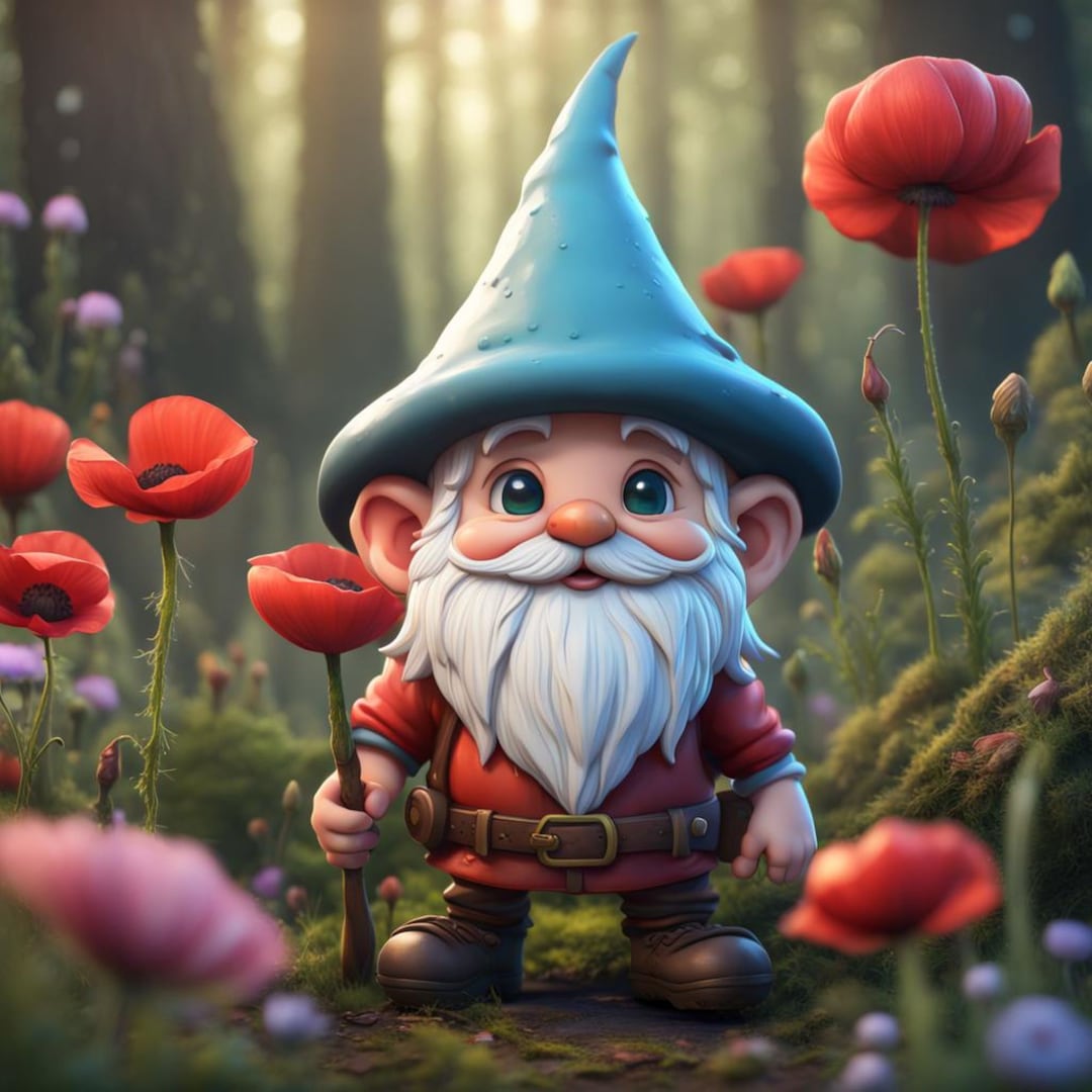 Digital Art Print of a Cute Gnome With Poppy Flowers - Etsy