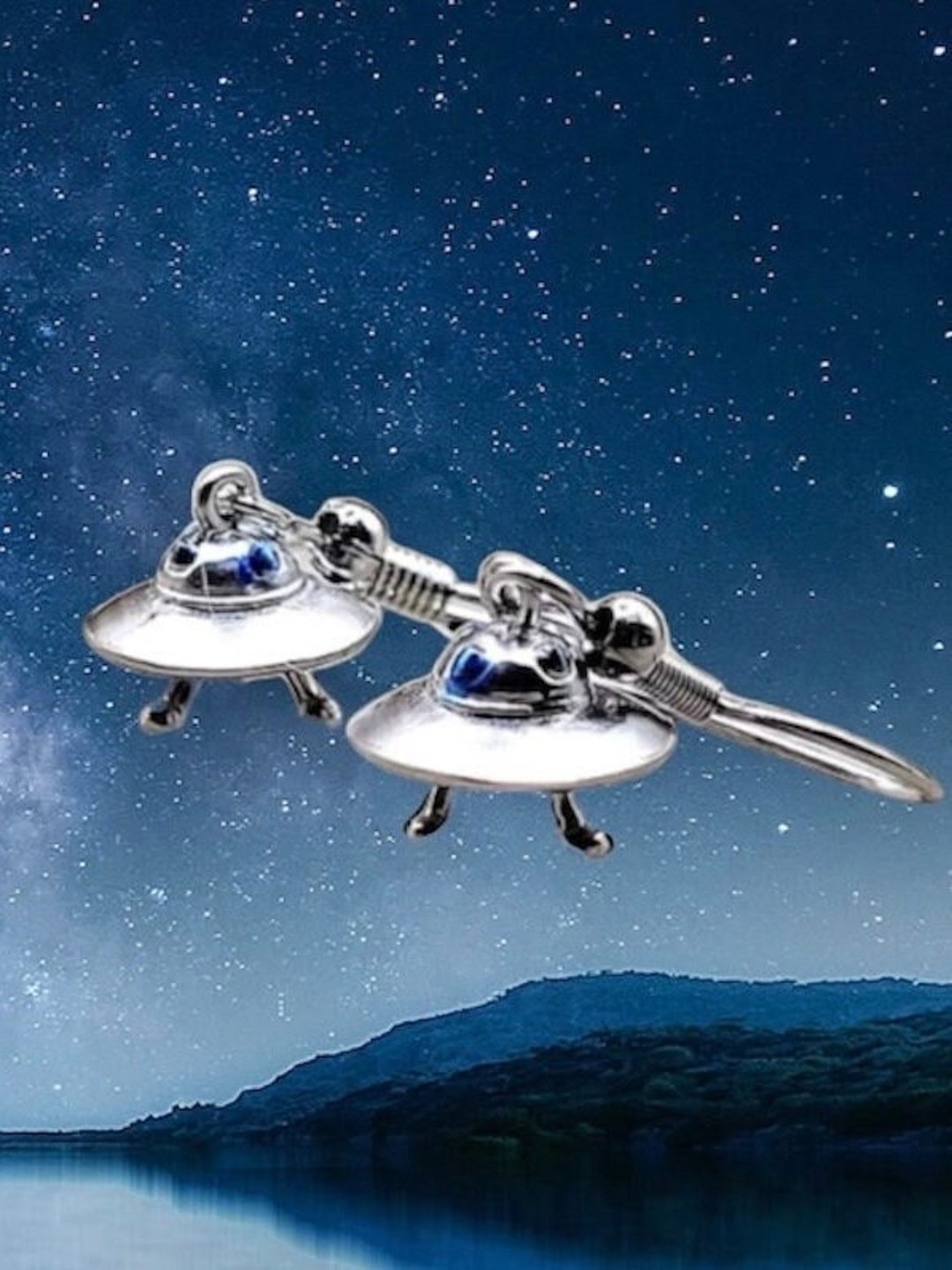 Alien Space Ship Earrings, Flying Saucer, UFO Earrings, Silver or Gold ...