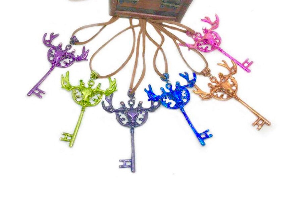 Purple Stag Antlers Skull Necklace Forest Animal Deer - Etsy