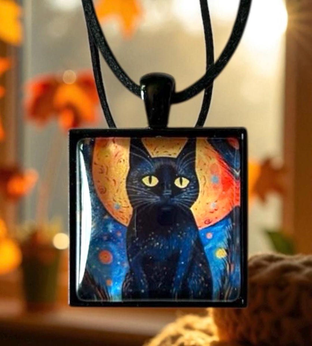 Choose From 10 Designs! Halloween Fall Necklace Glass Square Cameo, See ...