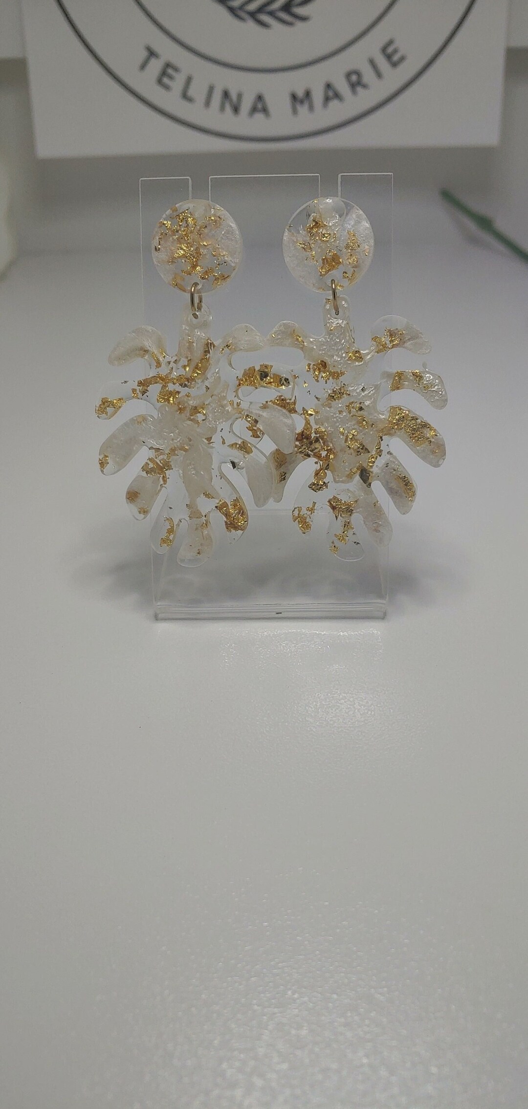 White Gold and Clear Leaf Dangle Drop Down Earrings - Etsy