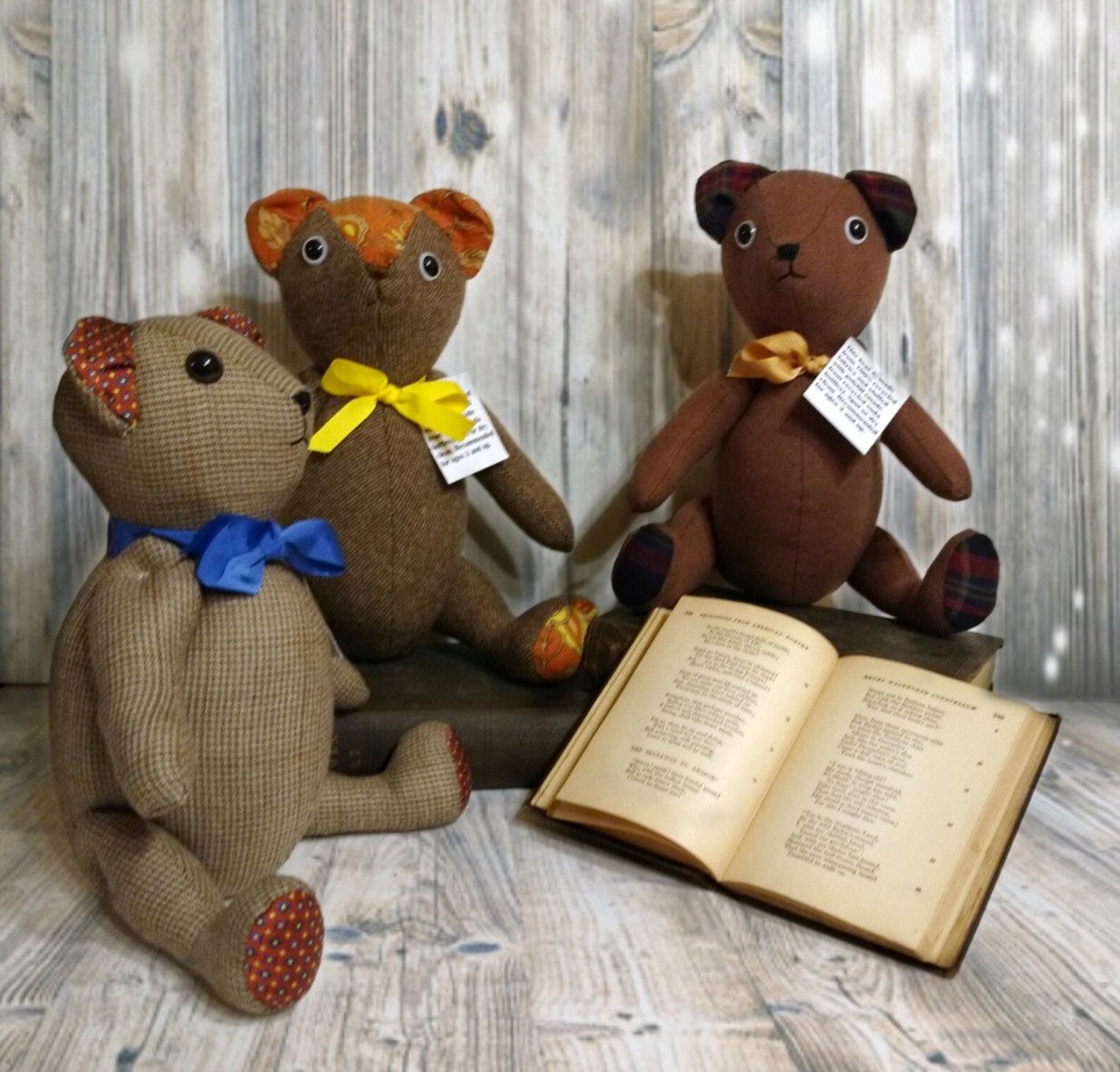 Handmade Tweed Bear - Brown Tweed Teddy Bear - Professor Bear - Library ...