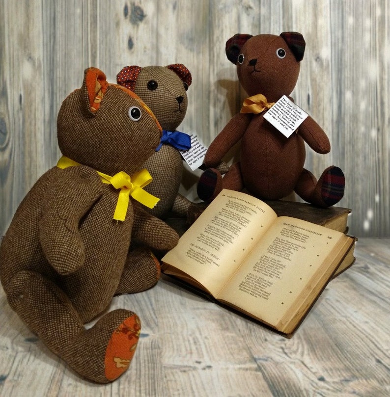 Handmade Tweed Bear - Brown Tweed Teddy Bear - Professor Bear - Library ...