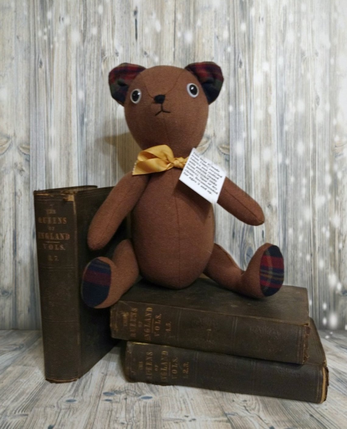 Handmade Tweed Bear - Brown Tweed Teddy Bear - Professor Bear - Library ...