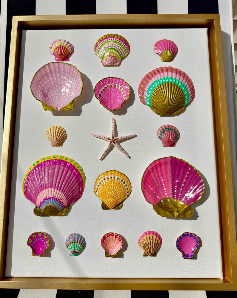 Sparrowsandhens Framed Shell Wall Art. Hand Painted Shells. 18" X 20 ...