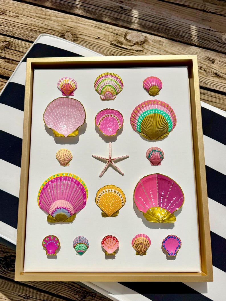 Sparrowsandhens Framed Shell Wall Art. Hand Painted Shells. 18" X 20 ...