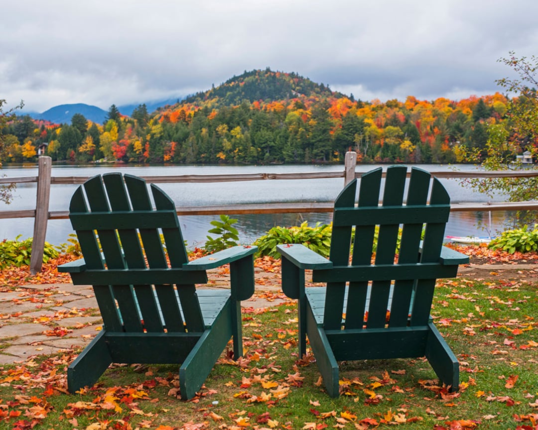 Adirondack Chairs on Mirror Lake, Lake Placid, NY, New York, Upstate ...