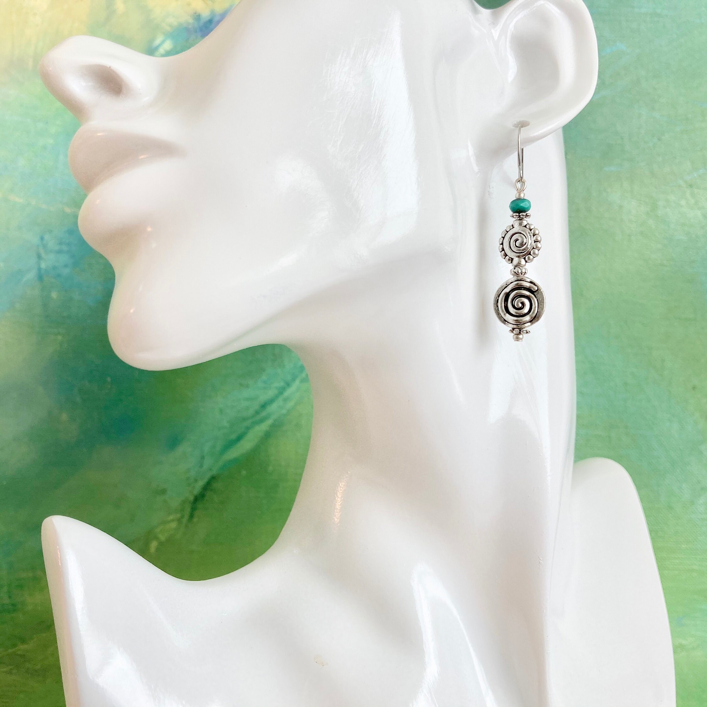 Modern Turquoise Czech Picasso Crystal & Tibetan Silver Spiral | Etsy
