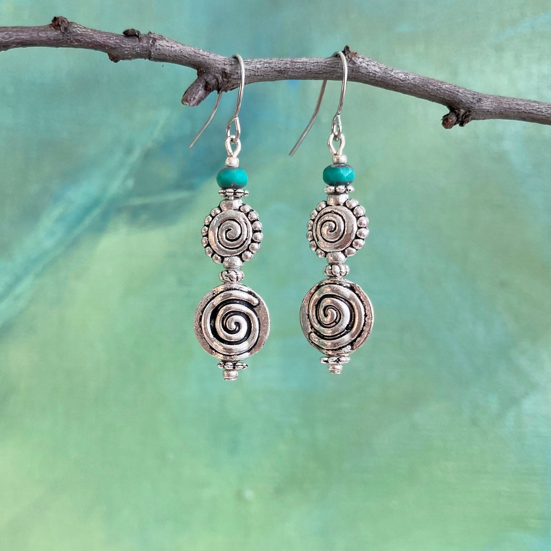 Modern Turquoise Czech Picasso Crystal & Tibetan Silver Spiral - Etsy