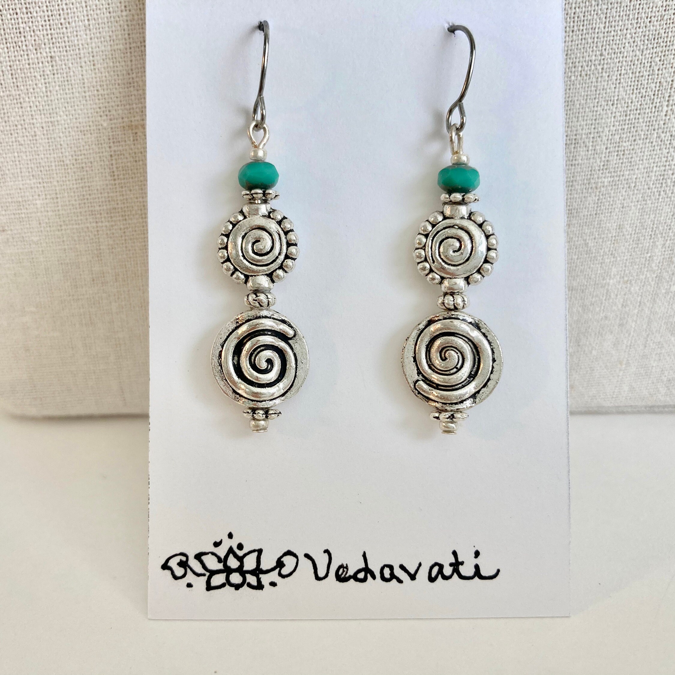 Modern Turquoise Czech Picasso Crystal & Tibetan Silver Spiral | Etsy