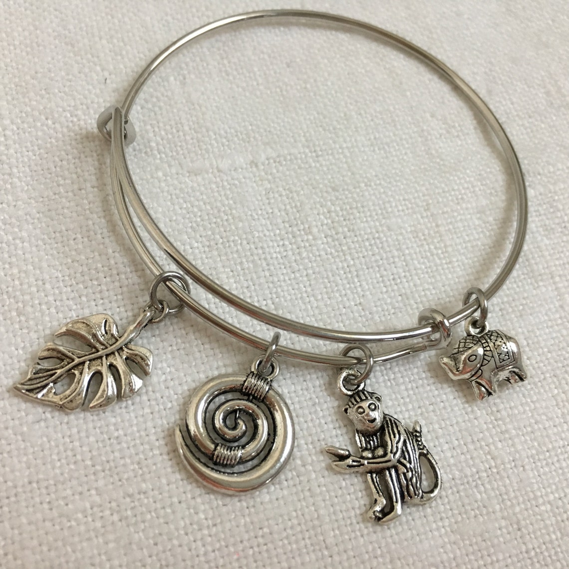 TRIBAL AFRICA Charm Bracelet Africa Charm Bangle Spiral - Etsy