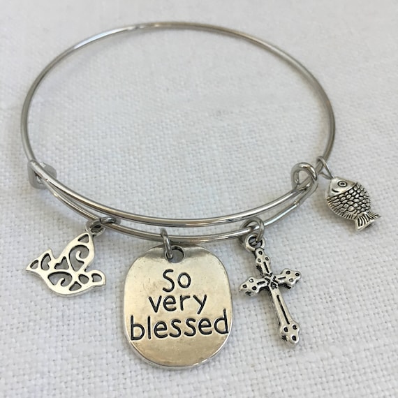 SO VERY BLESSED Expandable Charm Bracelet Silver Cross Charm | Etsy