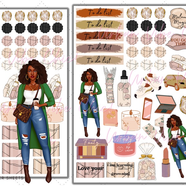 African American Planner Doll Stickers - Etsy
