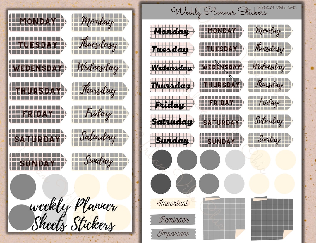 Weekly Planner Stickers, Days of the Week Bullet Journaling Stickers - Etsy