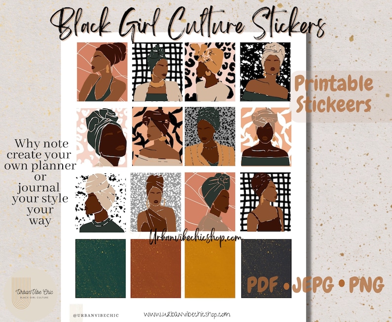Black Girl Culture Stickers: Digital Planner Stickers (PDF, PNG, JPEG ...
