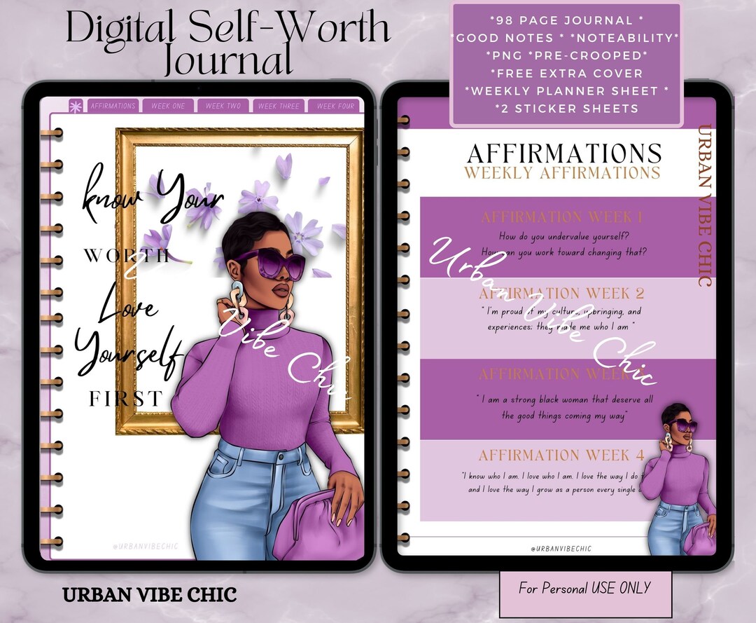 Black Girl Digital Journal Goodnotes Planner Undated Digital Stickers ...