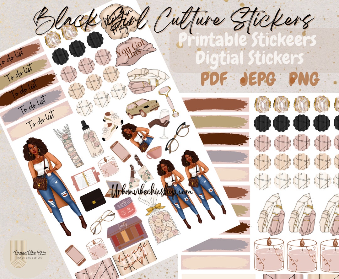 Black Girl Culture Stickers: Digital Planner Stickers (PDF, PNG, JPEG ...