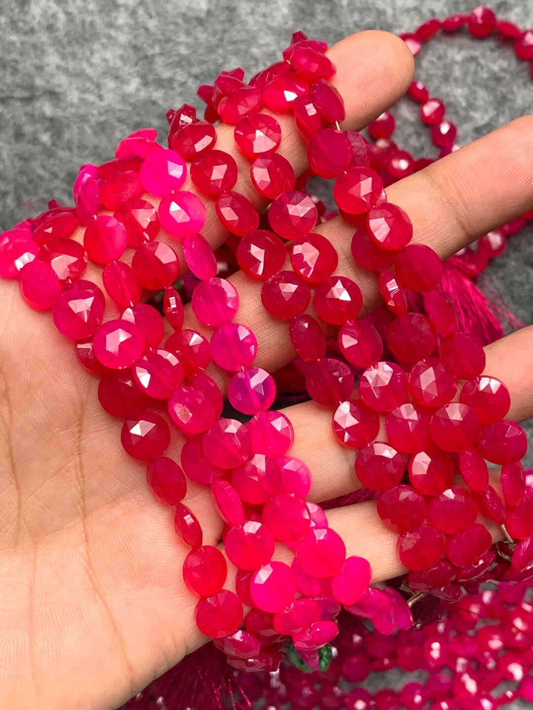AAA High Polish 8 Inches 8mm Fuschia Pink Chalcedony Faceted Coin Shape ...