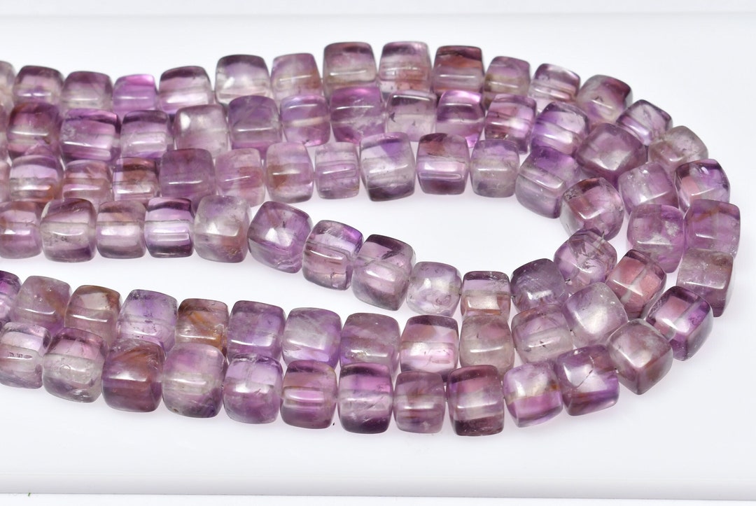 13 Inch 9-10mm Bio Amethyst/ametrine Smooth 3D Cube Beads Strand 37-38 ...