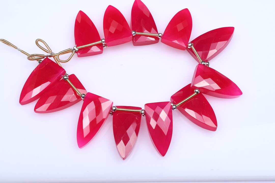 12x24mm Fuchsia Pink Chalcedony Pyramid Shape Briolette Beads~hot Pink ...