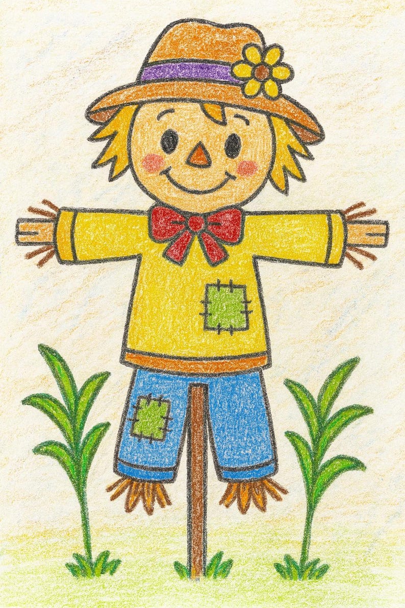 Scarecrow Coloring Page - Printable PDF for Kids - Etsy