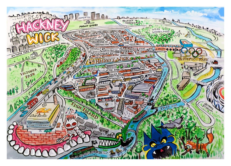 Hackney Wick London Illustrated Map - Art Print - Etsy