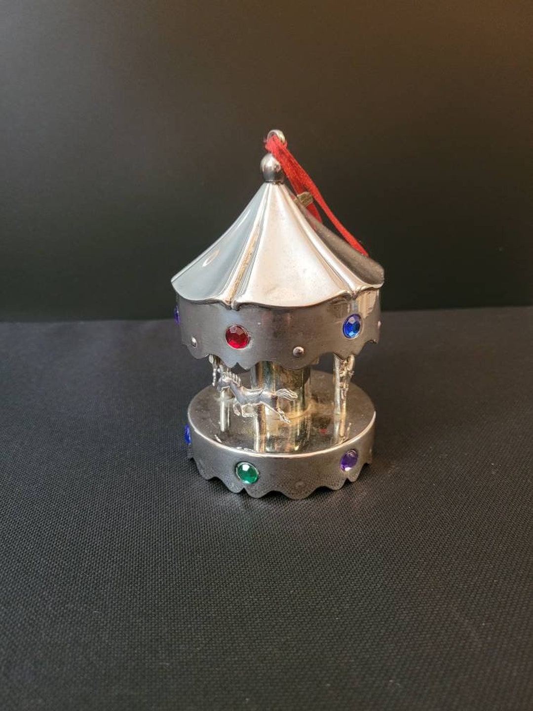 Vintage Silver Plate Carousel Musical Windup Rhinestone Ornament, Music ...