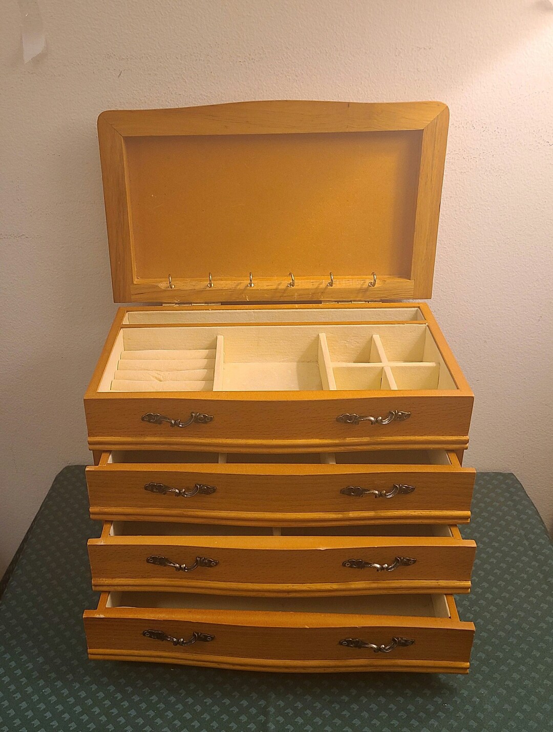 Large Wooden Oak Jewelry Box Necklace Drop, Three Drawers - Etsy