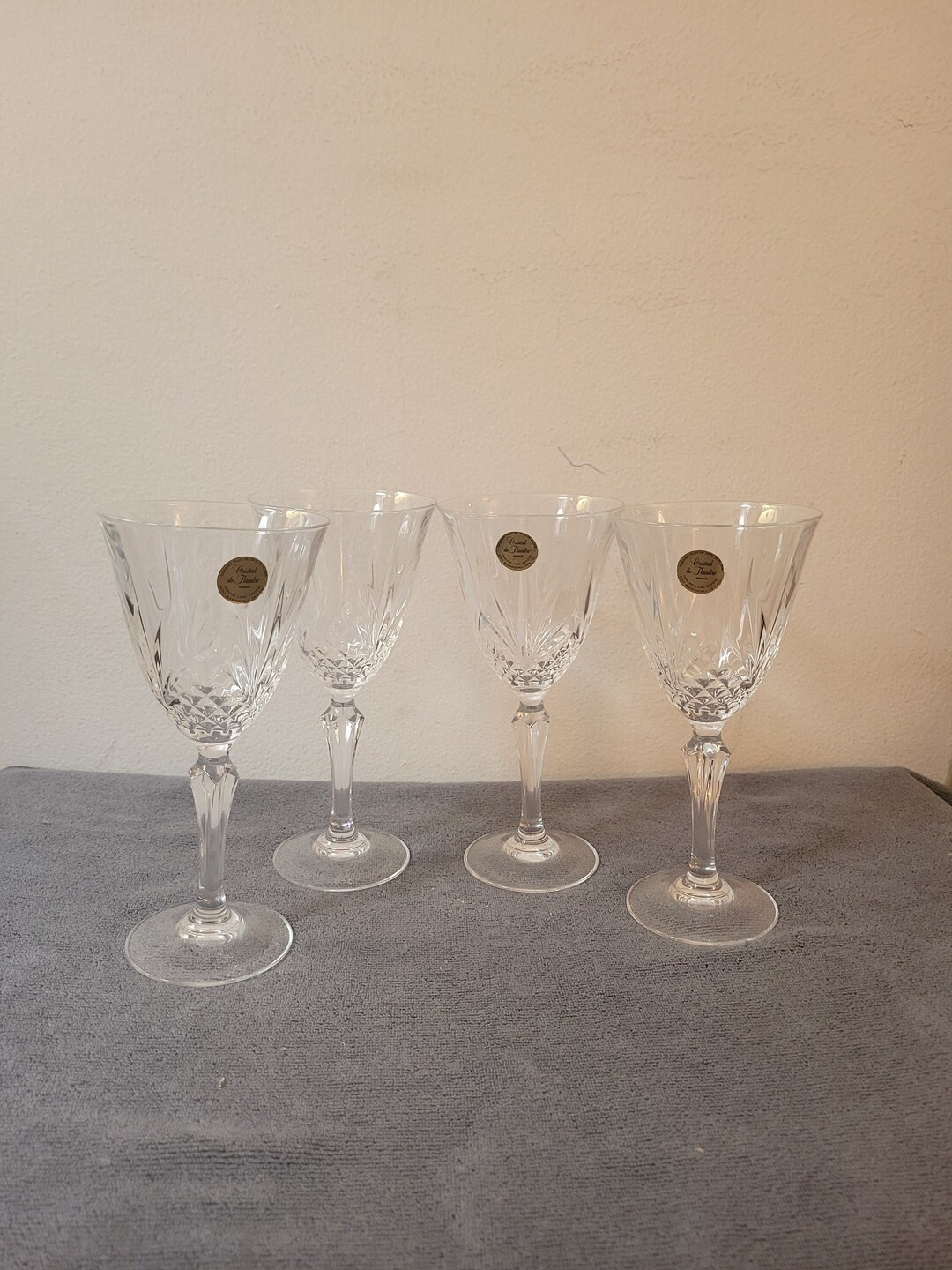 Crystal Stemware (4) Cristal De Flandre Water,wine-stemware Pineapple ...