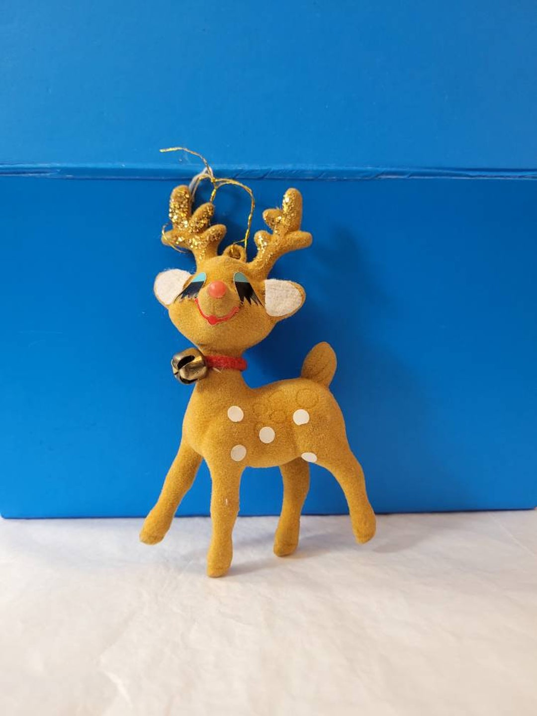 Flocked Reindeer Ornament, Vintage Christmas Ornament, Flocked Deer ...