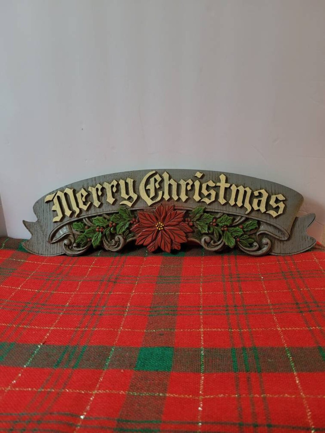 Vintage Merry Christmas Sign,seroco Plastic Green and Red Christmas ...