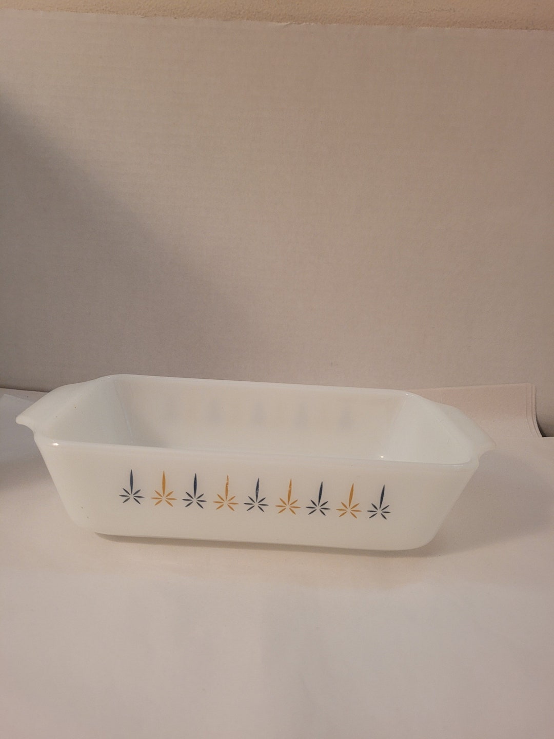 Vintage Fire King Starburst Casserole Dish: Mid Century Turquoise Gold ...