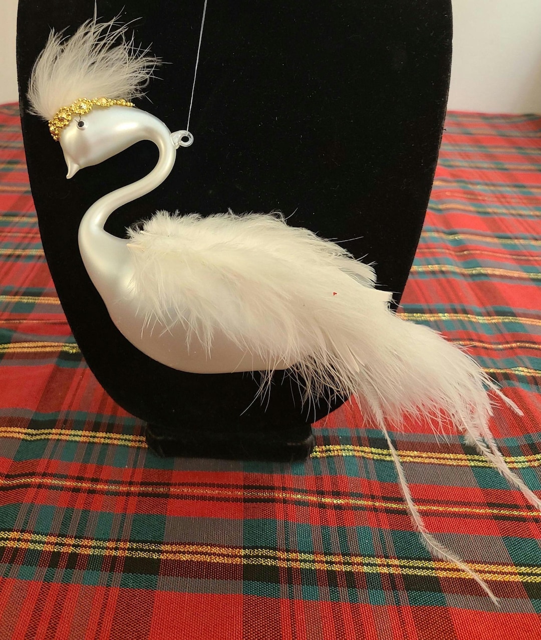 White Swan Glass Christmas Ornament Feather With Crown Carlin - Etsy